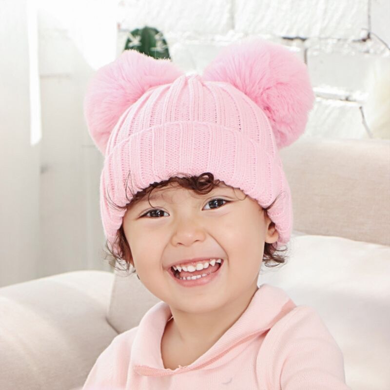Toddler Kids Chunky Crochet Knitted Hat Solid Colo... – Grandado