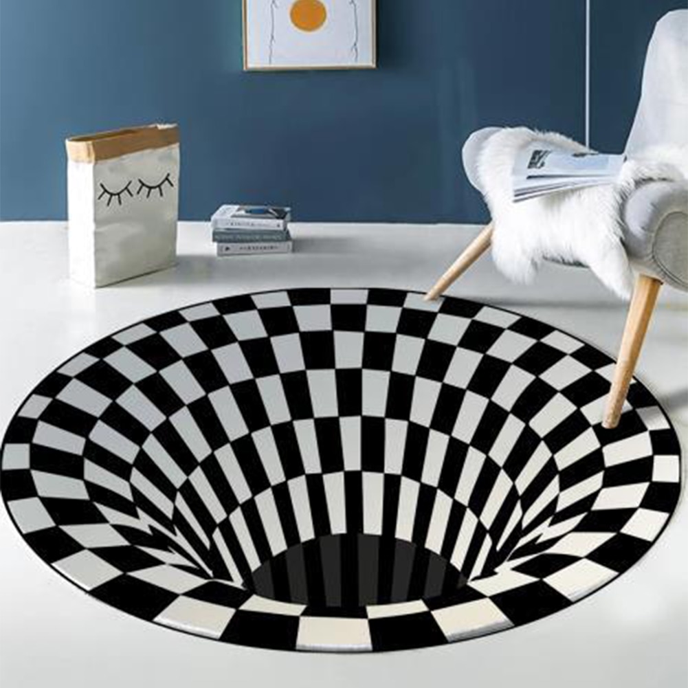 3D Illusion Floor Mat Rug White Black Abstract Geo... – Vicedeal