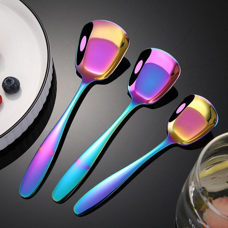 Stainless Steel Spoon Tableware Square-Headed Flat... – Grandado