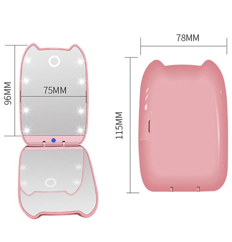Portable Makeup Mirror LED Light Cat Ear Cute Magn... – Vicedeal
