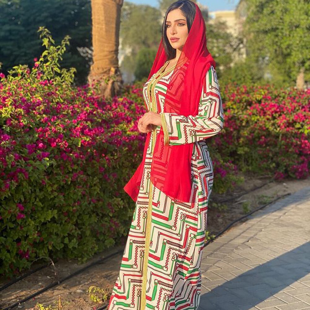 AB050 Veiled Female Dress Abaya Red Muslim Headsca... – Grandado