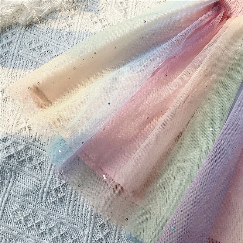 Rainbow Dress Kids Girl Mesh Tutu Dress Toddle Cut... – Grandado