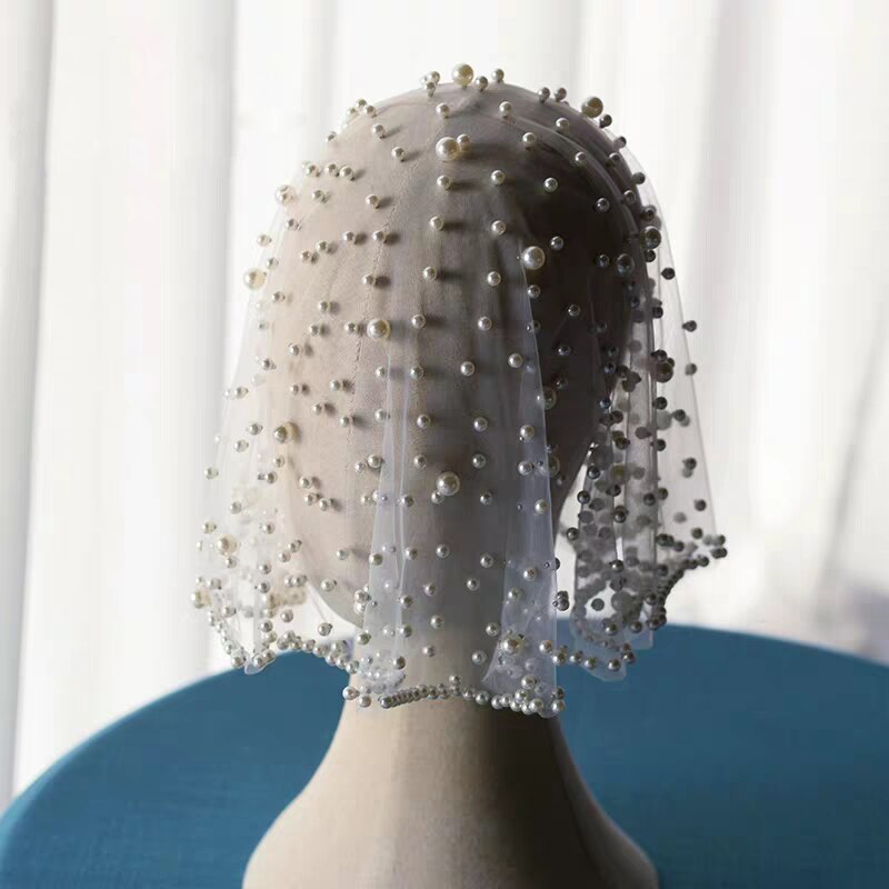 Romantic Light Ivory Handmade Pearls Wedding Veils... – Grandado