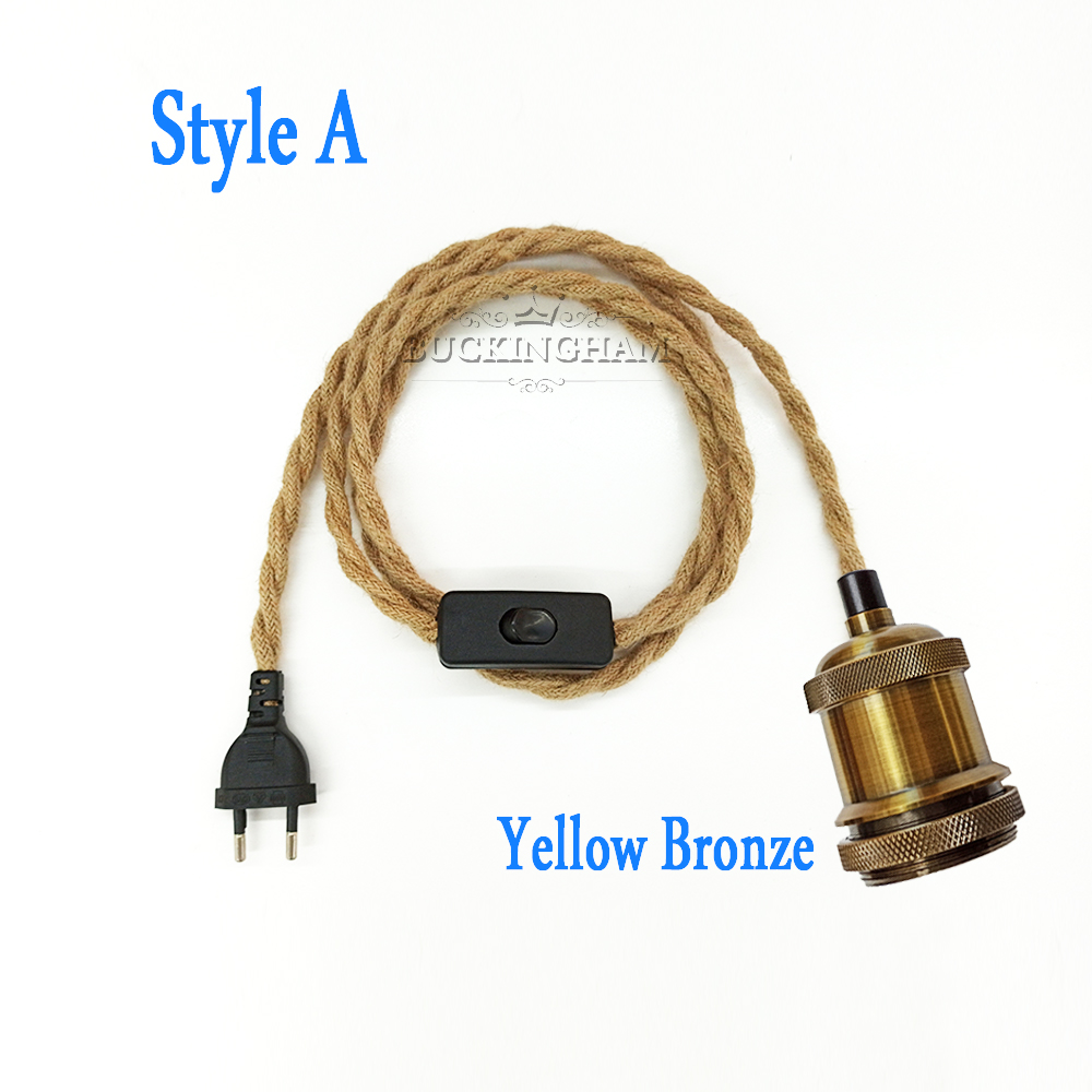 EU Plug Hemp Rope Power Cord E27 Edison bulb Socke... – Grandado