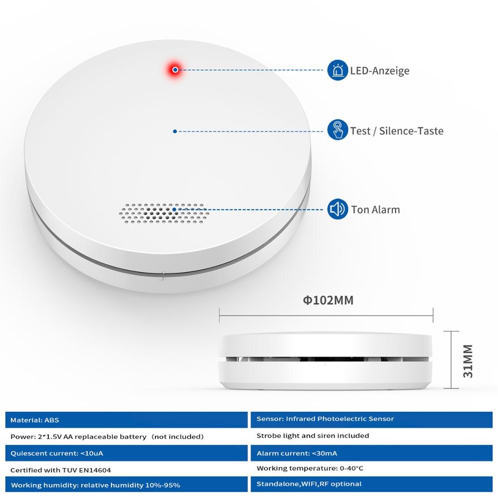 WIFI Smoke Detector Tuya Smart Life APP Control Rauchmelder Home ...