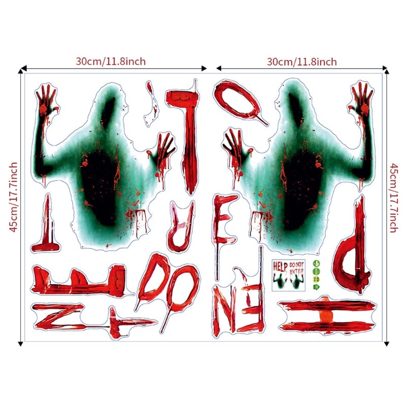 Halloween Horror Blood Handprint Letter Help Glass... – Vicedeal