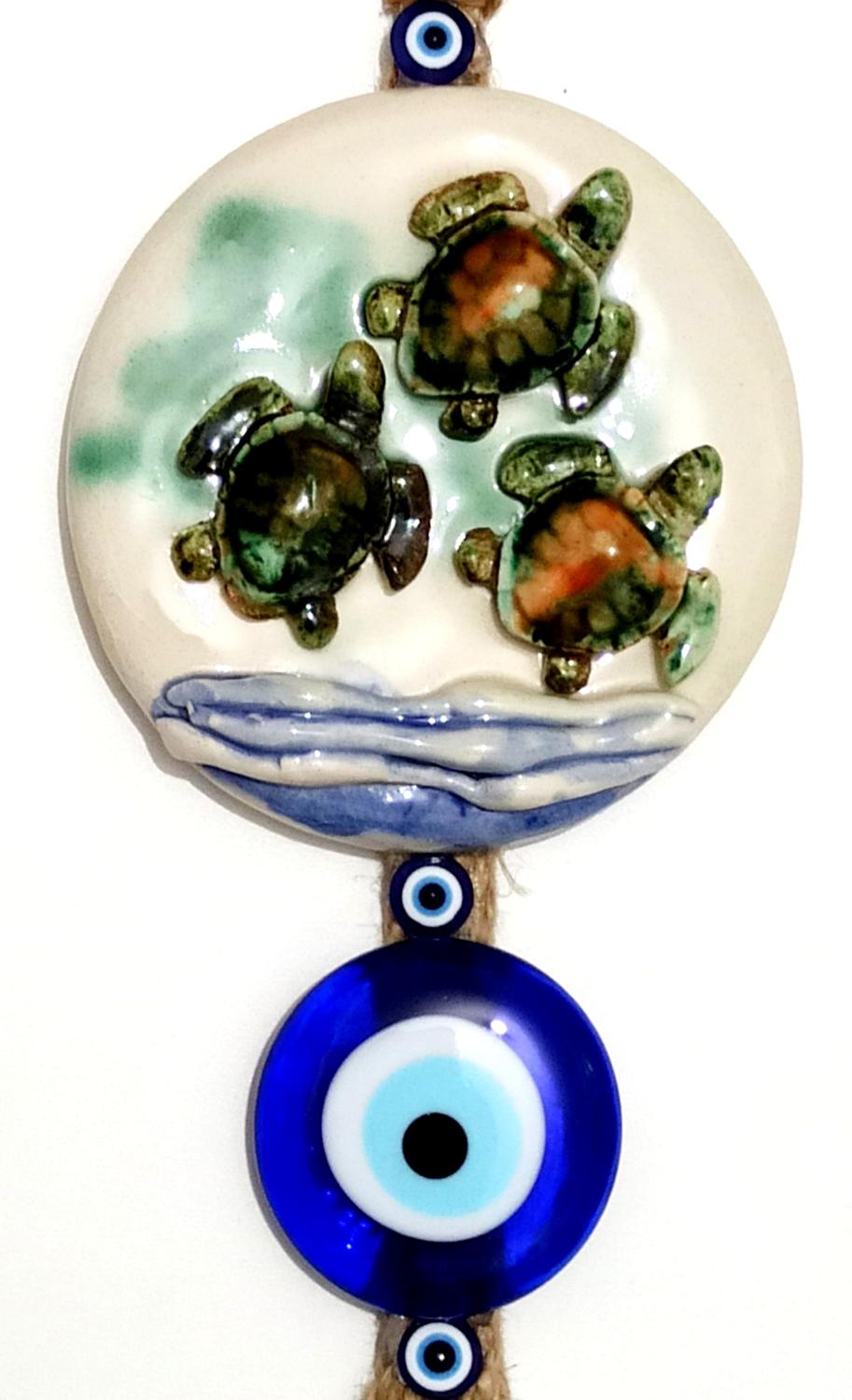 Ceramic Turtle Detailed Glass Evil Eye Beaded Wall... – Grandado