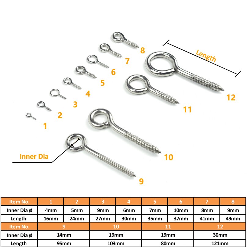 12 Soorten Eye Bout Haak 304 Rvs Schroef Eye Diy T... – Vicedeal