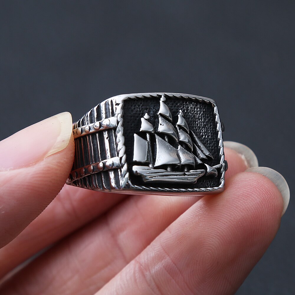 Vintage Viking Pirate Sailboat Ring Men Biker Ring... – Vicedeal
