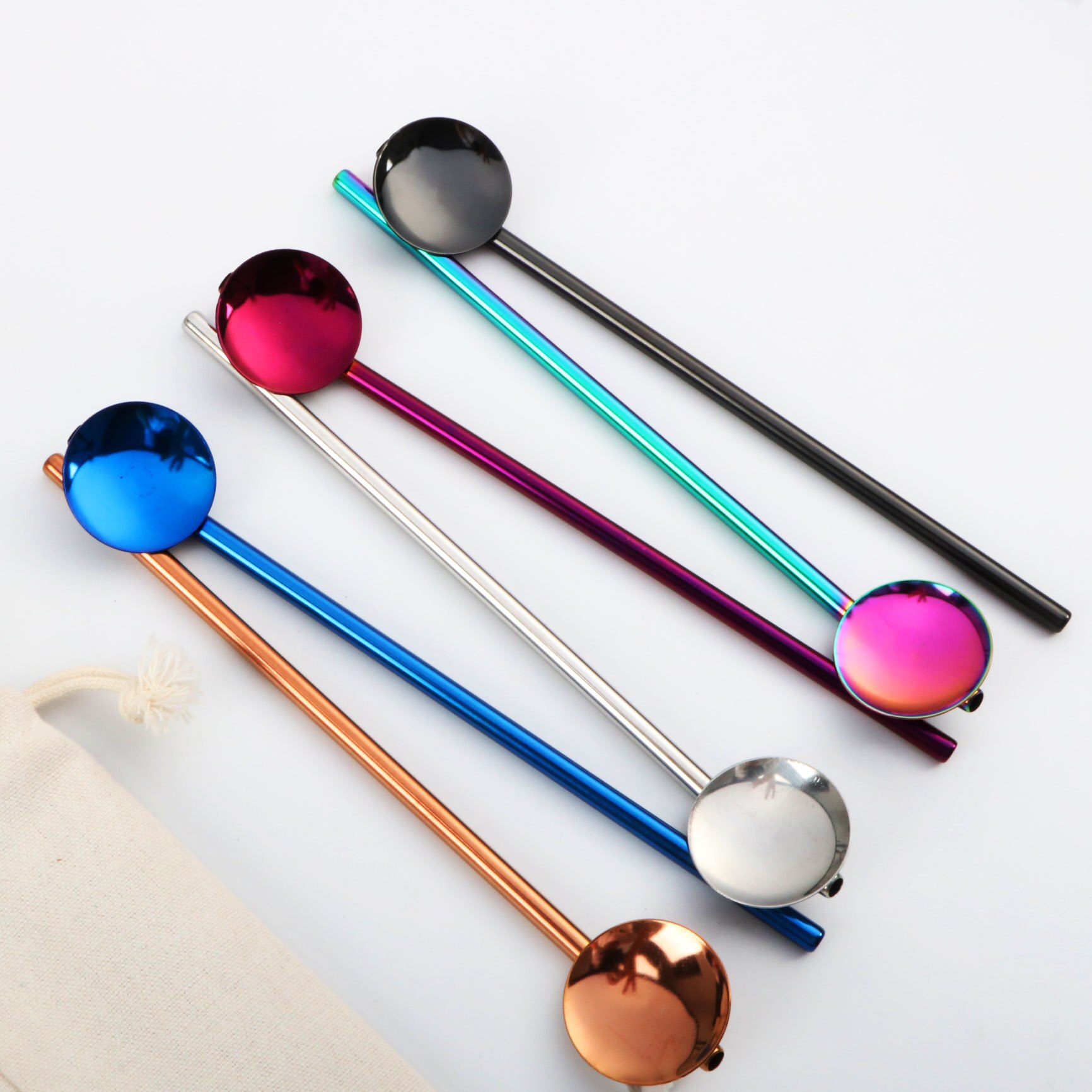 304 Stainless Steel Straw Long Spoon Rainbow Titan... – Vicedeal