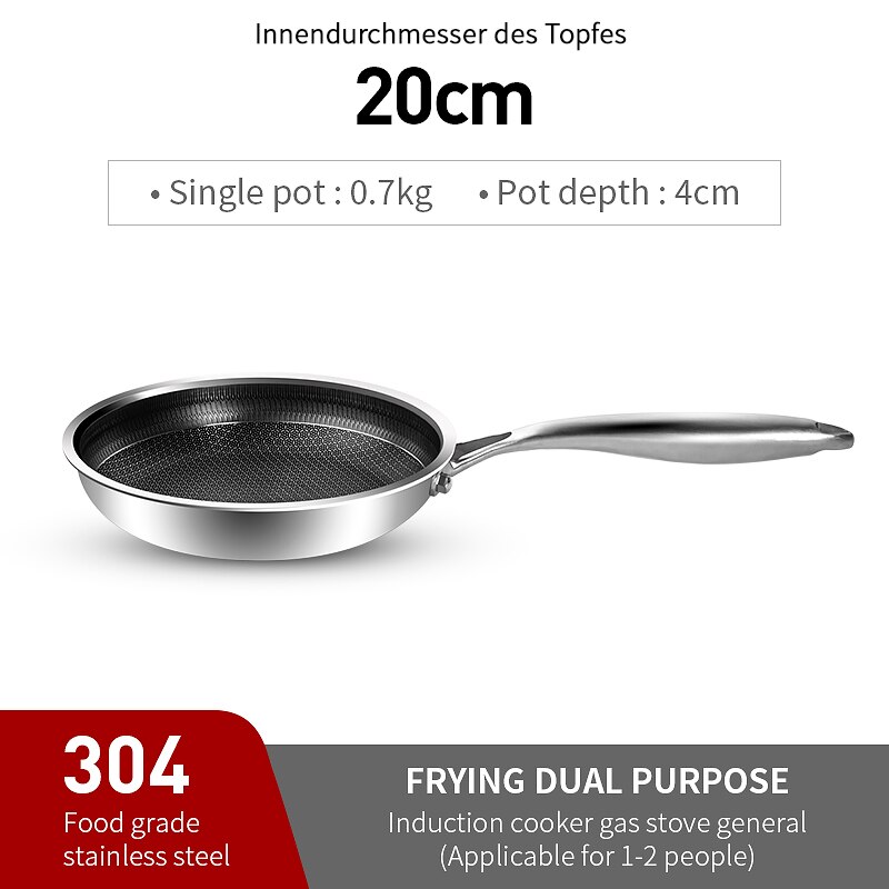 20/26CM Frying Pan Food Grade 304 Stainless Steel ... – Vicedeal