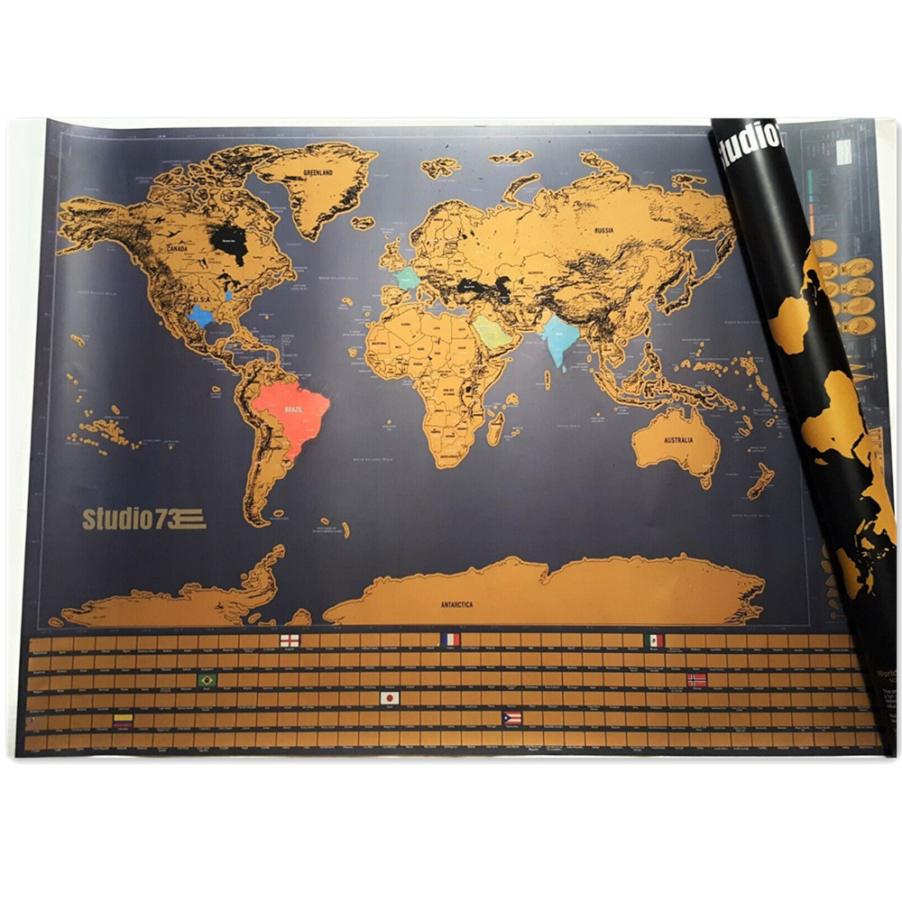 Póster de mapas globales para rascar con tubo, map... – Grandado