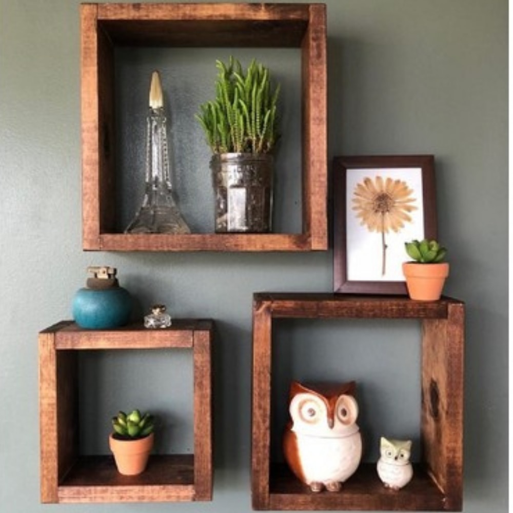 Wooden Decorative 3 Pcs Square Wall Shelf Nordic B... – Grandado