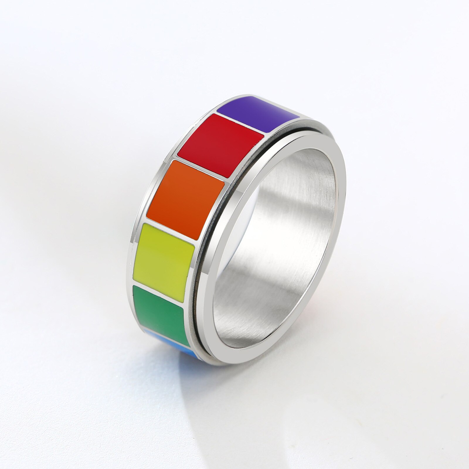 8MM Rainbow LGBT Rings Jewelry Rotatable Bagues Ti... – Grandado