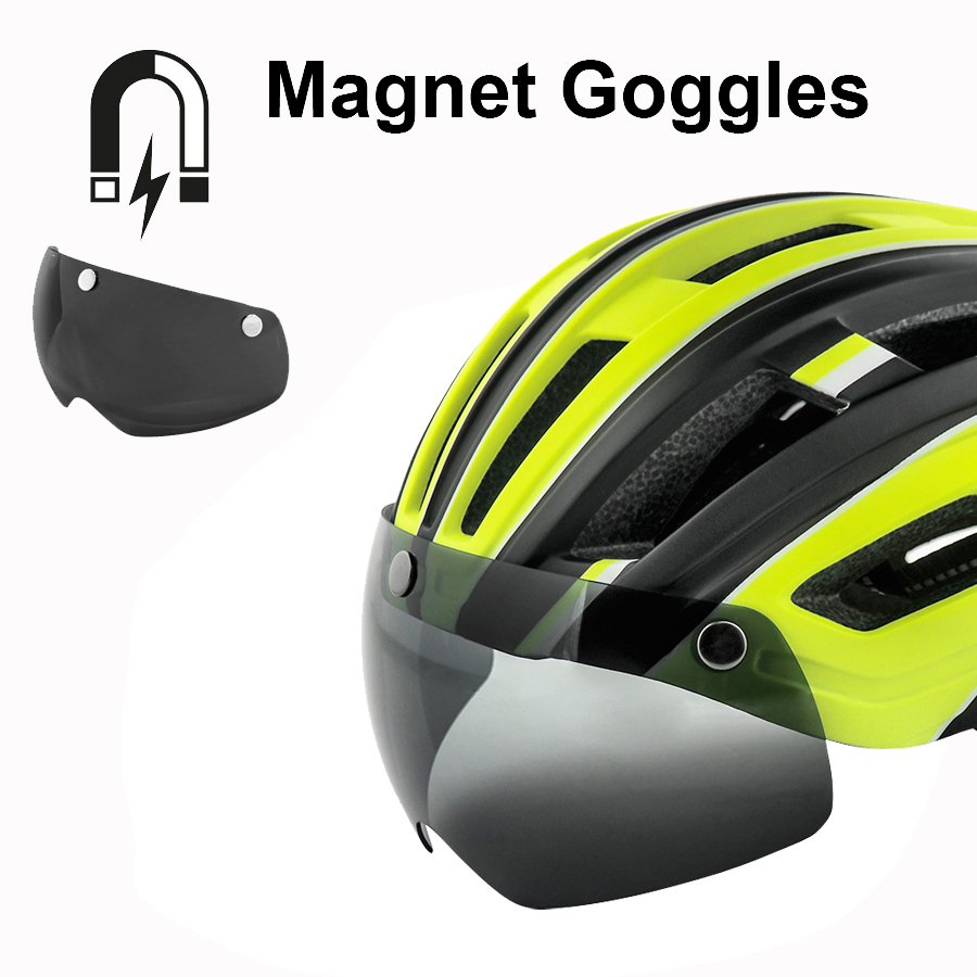 NEWBOLER Fahrrad Helm Gelb Mit LED Licht Goggle Ob... – Grandado