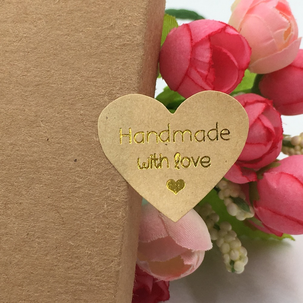 100PCS/Lot Gold Print "Hand Made With Love&qu... – Grandado
