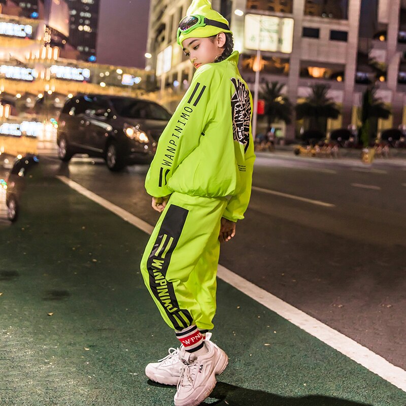 Hip Hop Dance Costumes Fluorescent Green Jacket Pa... – Grandado