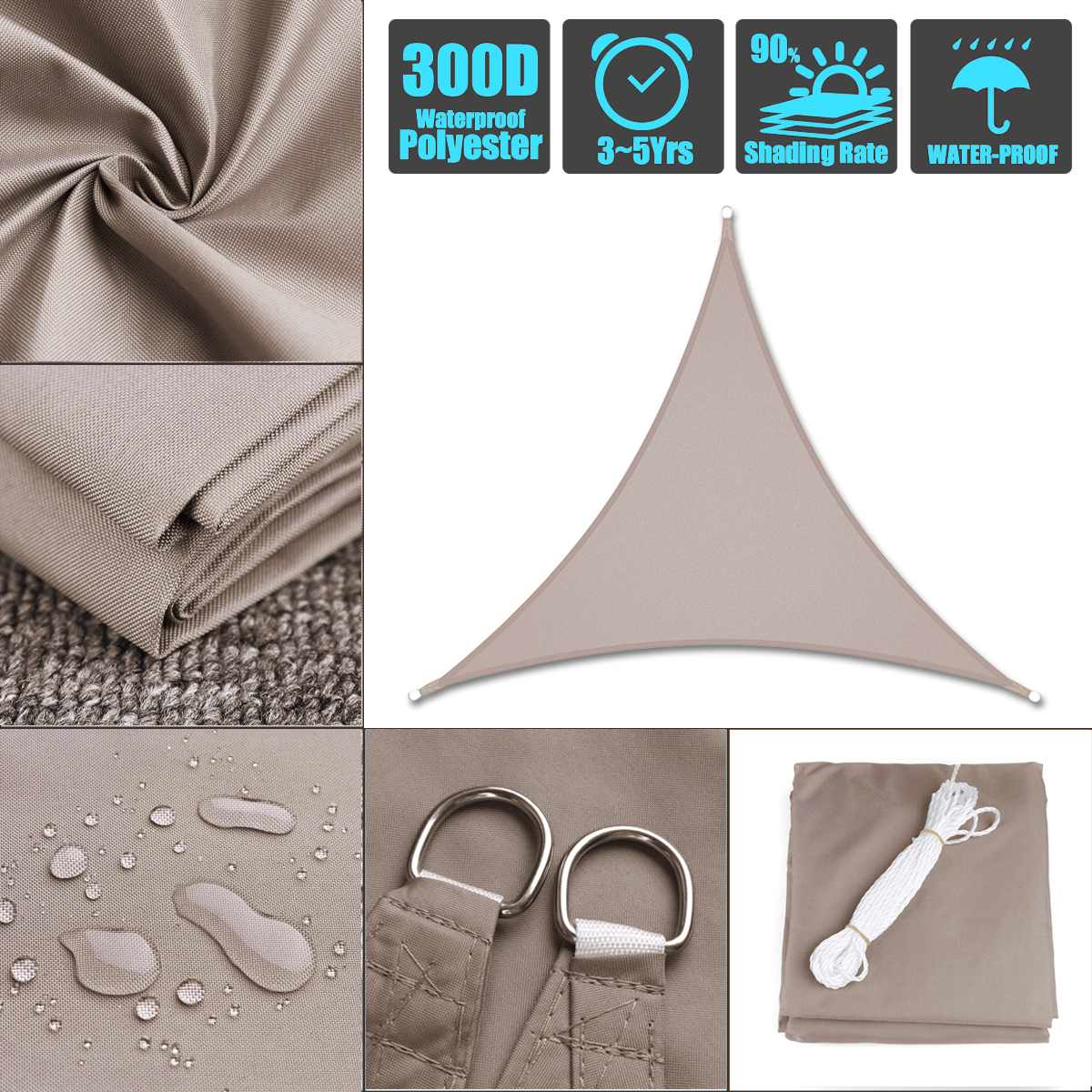 Toldo de poliéster 300D, 3x 3/4x 4/5x5m, impermeab... – Vicedeal