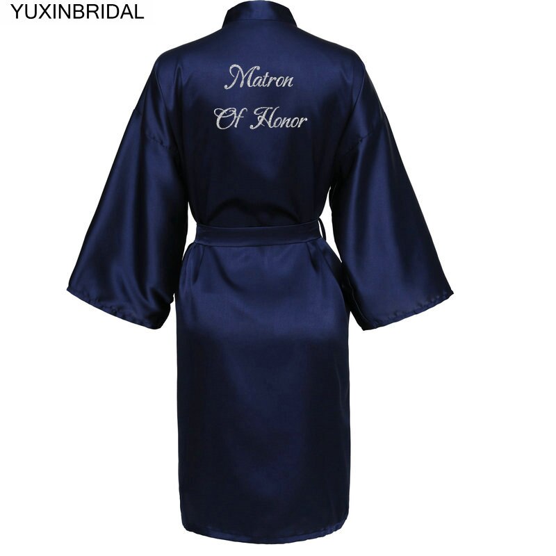 YUXINBRIDAL Navy Satin Silk Bride Robe Wedding Rob... – Grandado