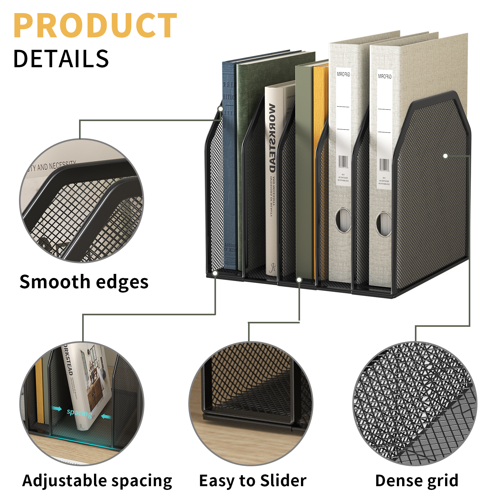 Desk File Organizer 5 Sections Upright Mesh Deskto... – Grandado