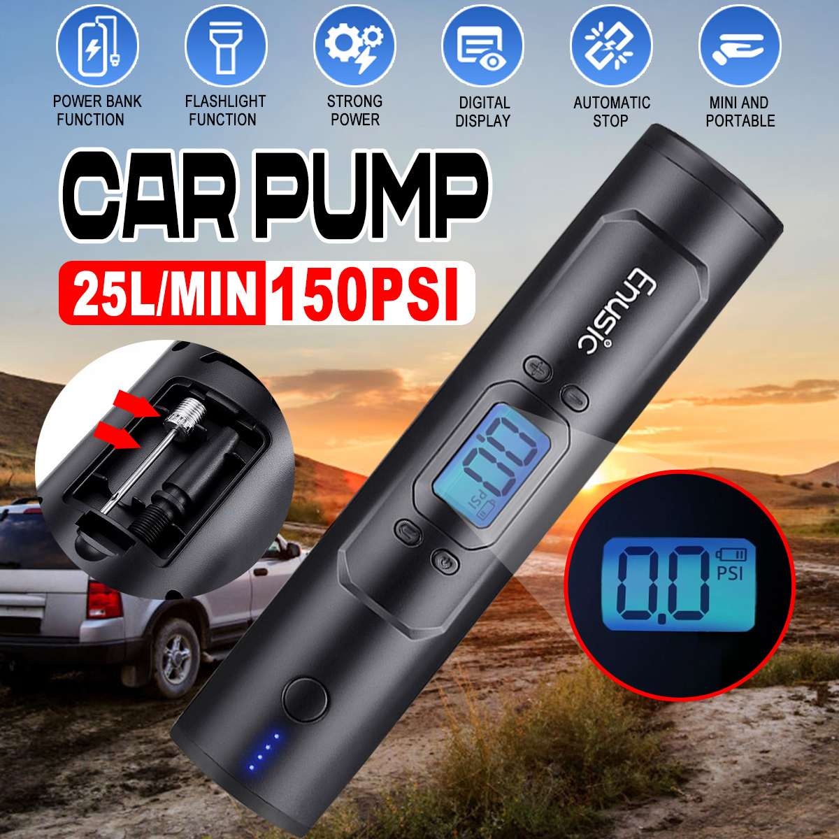 12V 150PSI Oplaadbare Luchtpomp Tire Inflator Draa... – Grandado