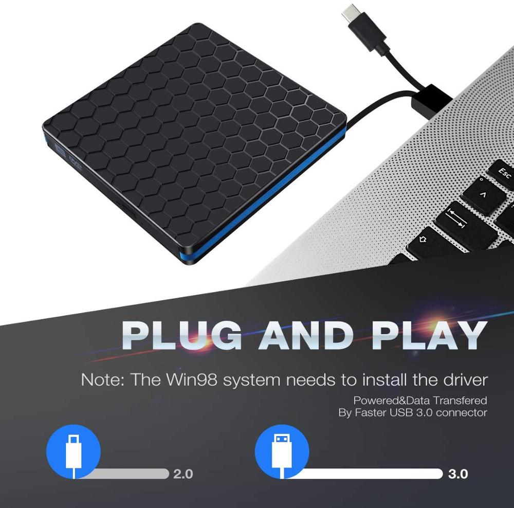 External DVD Drive USB 3.0 Type C CD Drive Dual Po... – Grandado
