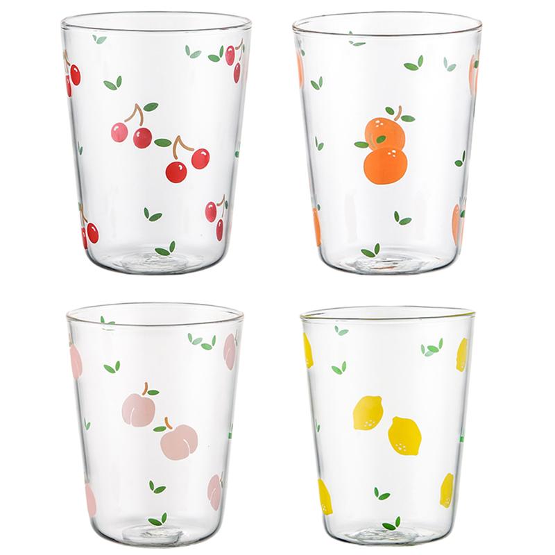 4Pcs Fruit Pattern Glass Cup Cute Fruit Juice Cups... – Grandado
