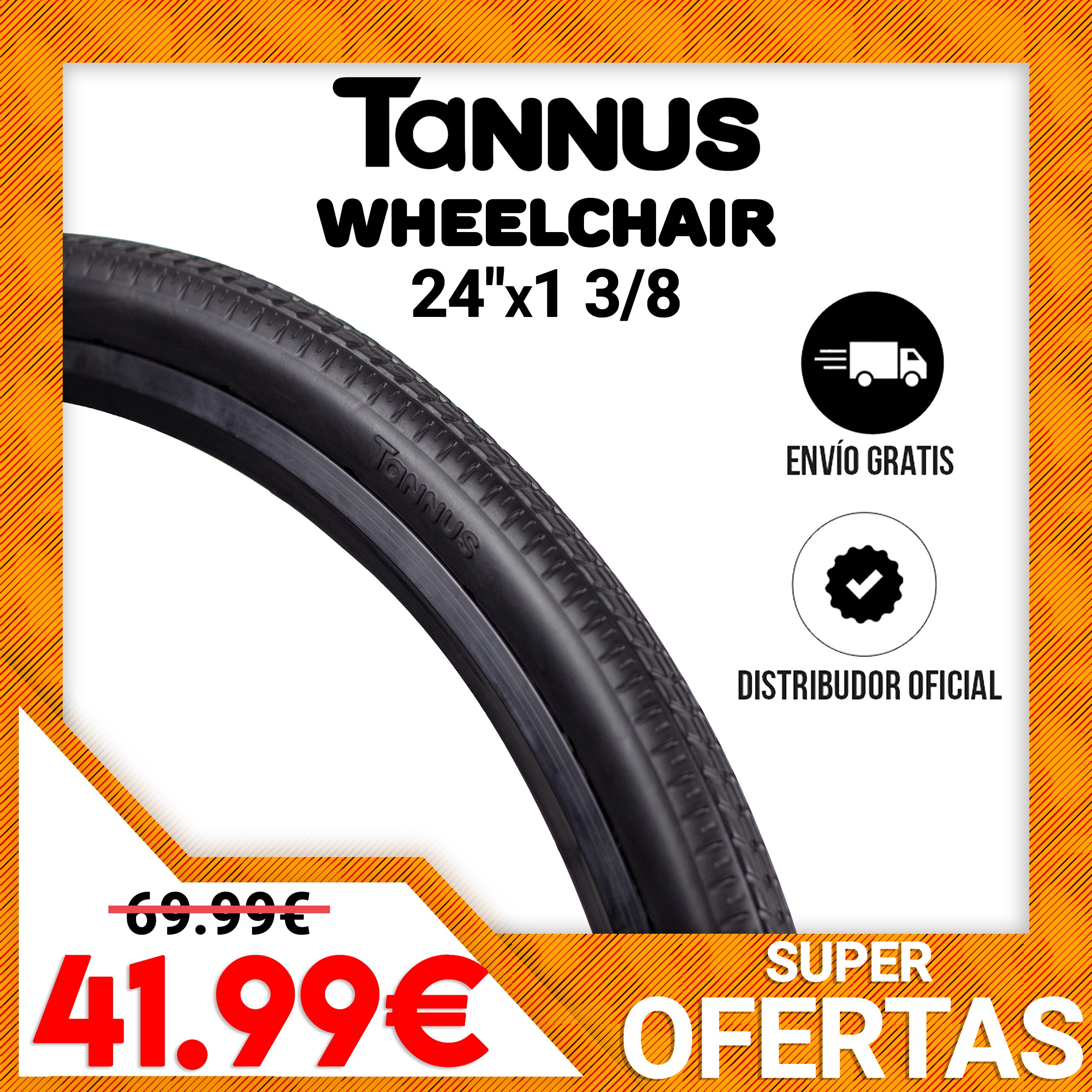 Wheelchair Tire 24'' x 1 3/8 , Tannus Tire... – Grandado