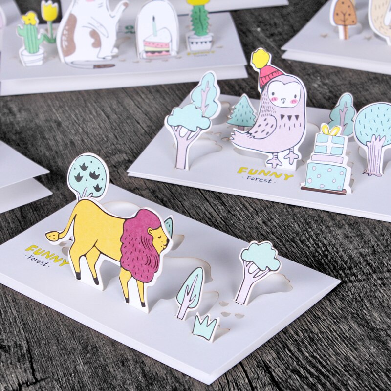 5 pcs forest animals cartoon 3D greeting card post... – Vicedeal