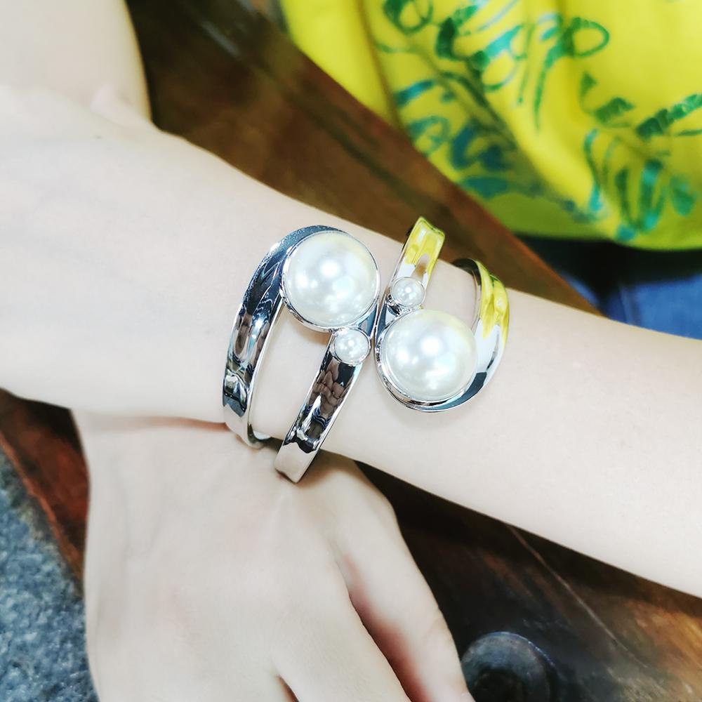 MANILAI Alloy Simulated Pearl Bangle Bracelets For... – Grandado MANILAI Alloy Simulated Pearl Bangle Bracelets For... – Grandado