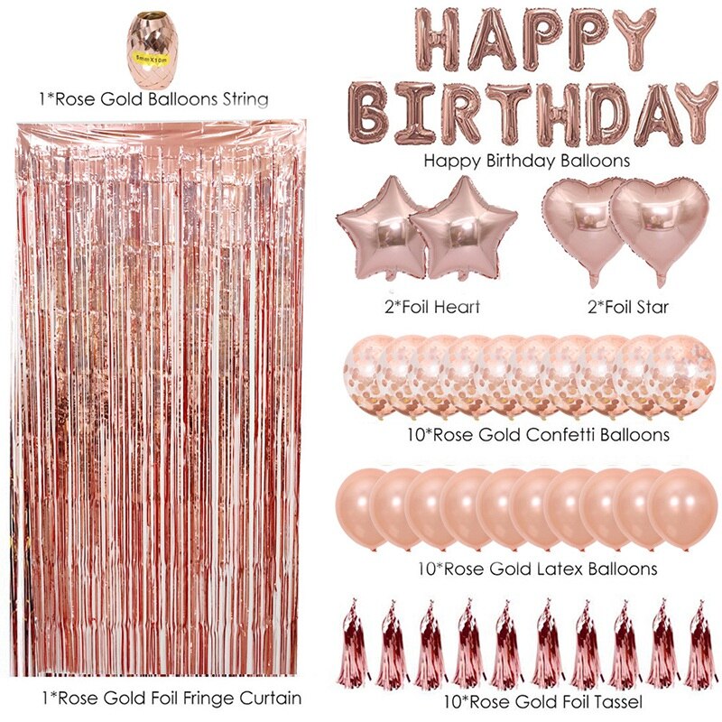 28Pcs Rose Gold Birthday Decoration Set Letter Hap... – Grandado
