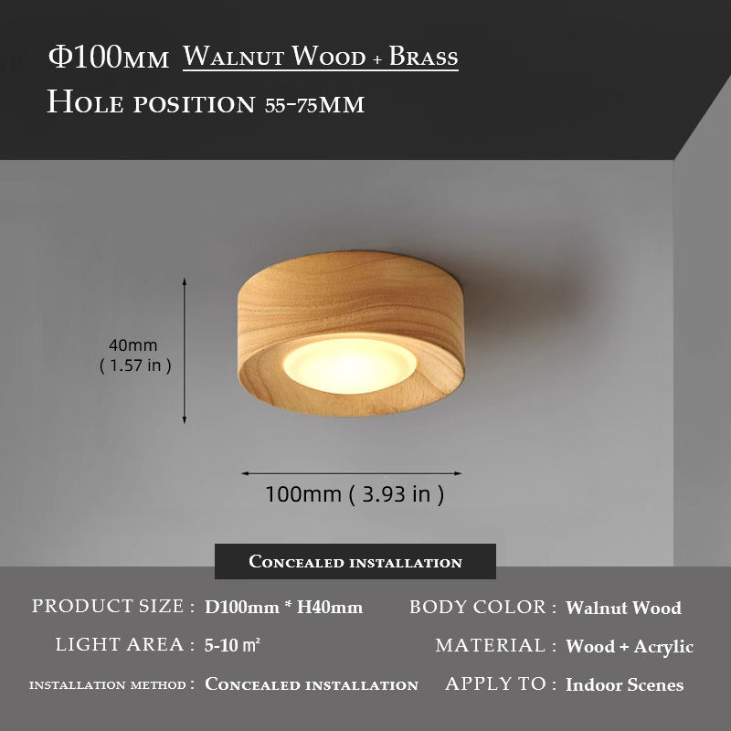 Walnut Wood Brass Downlight Ceiling Light Fixture,... – Grandado