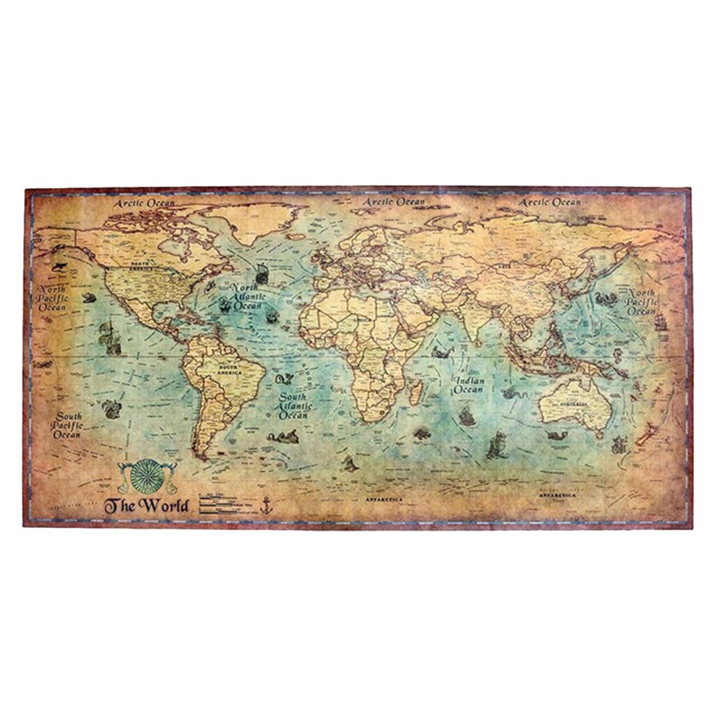 25# Vintage Style Nautical Ocean Sea World Map Ret... – Grandado