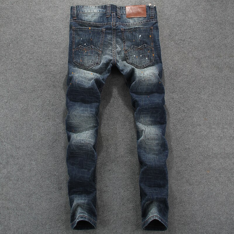 Streetwear Men Jeans Retro Wash Destroyed Paint Ri... – Vicedeal
