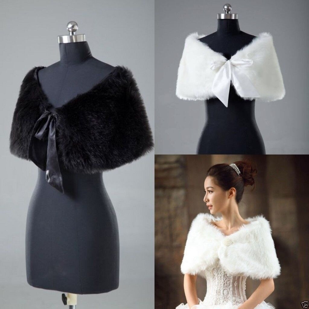 Black Ivory Faux Fur Wedding Jacket Wrap Shrug Bol... – Grandado