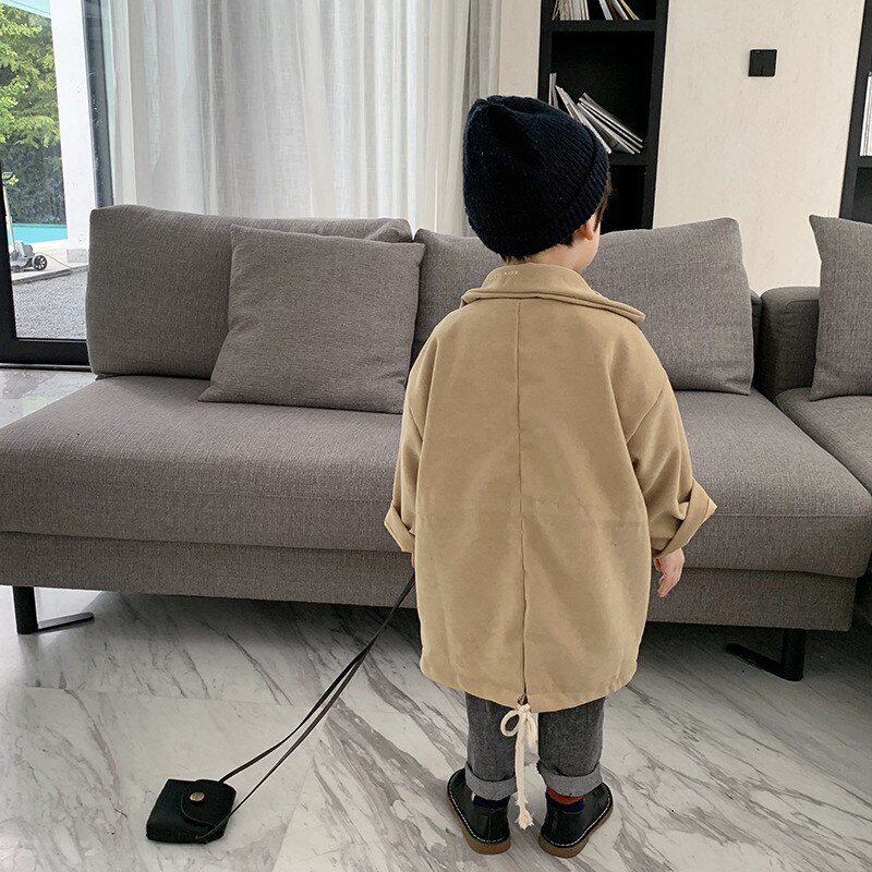 Autumn Winter boys solid color Mid-length trench c... – Grandado
