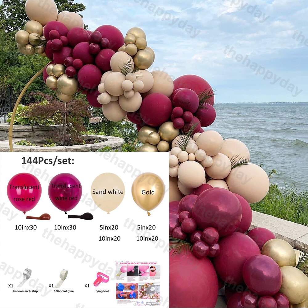 Burgundy Wine Red Balloons Garland Kit Red Gold Ba... – Vicedeal