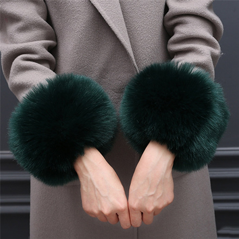 1 Pair Solid Color Winter Warm Faux Fox Fur Wrist ... – Grandado