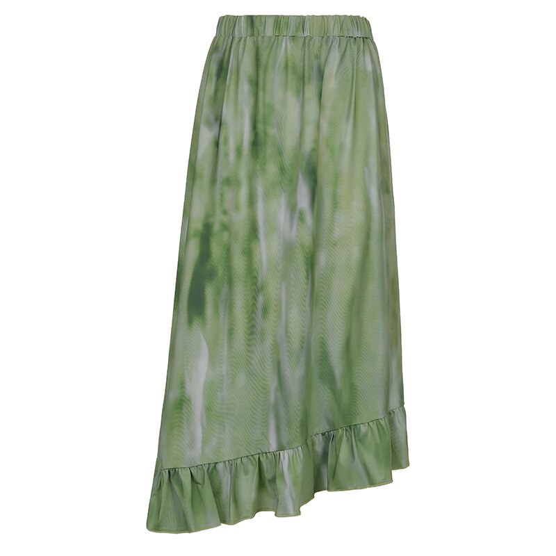Y2k Tie Dye Mid-Calf Skirts Ruffles Green Color Lo... – Vicedeal