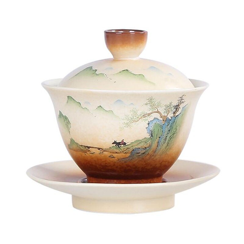 Retro Coarse Pottery Sancai Gaiwan Hand-painted Te... – Grandado