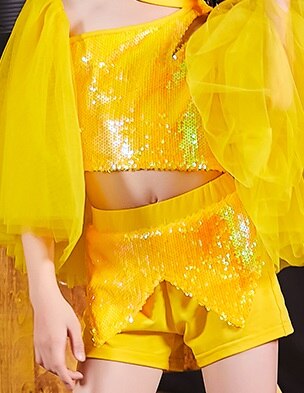 Hip Hop Dance Costume Girls Yellow Sequined Jazz S... – Grandado