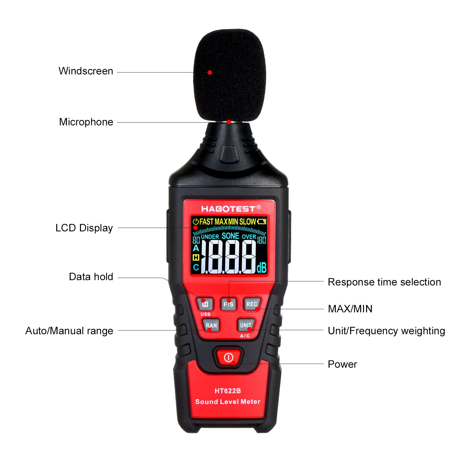HT622B Digitale Decibelmeter Met Usb-poort A/C Gew... – Grandado