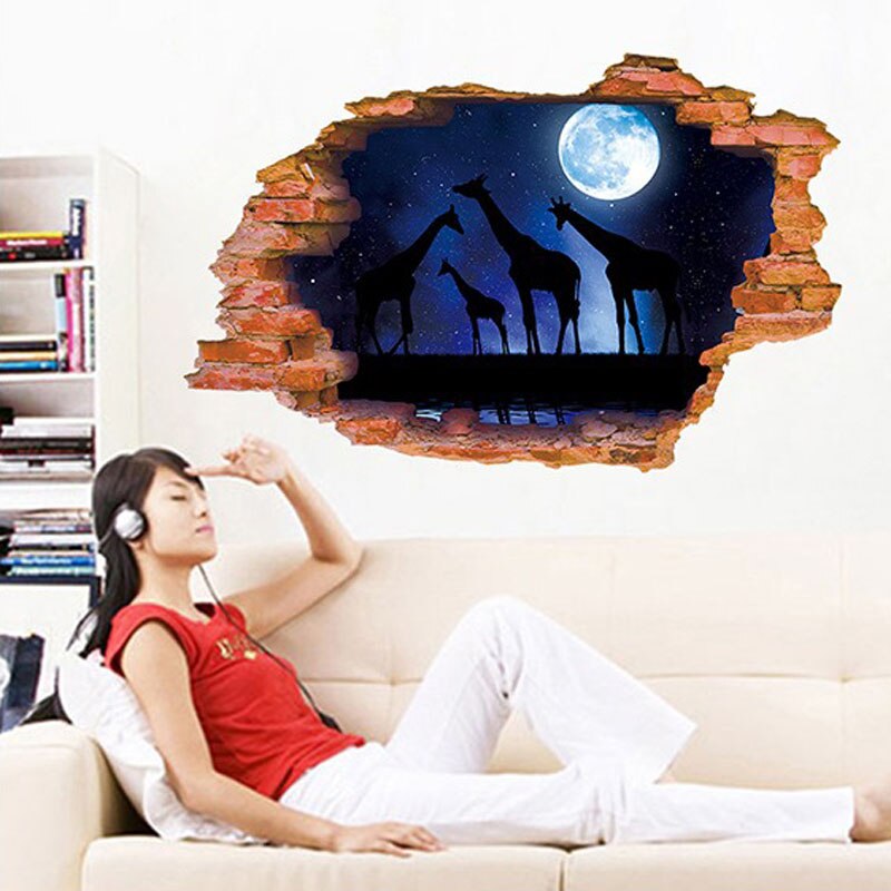 3D False Window Giraffe Animal Wall Sticker Backgr... – Grandado