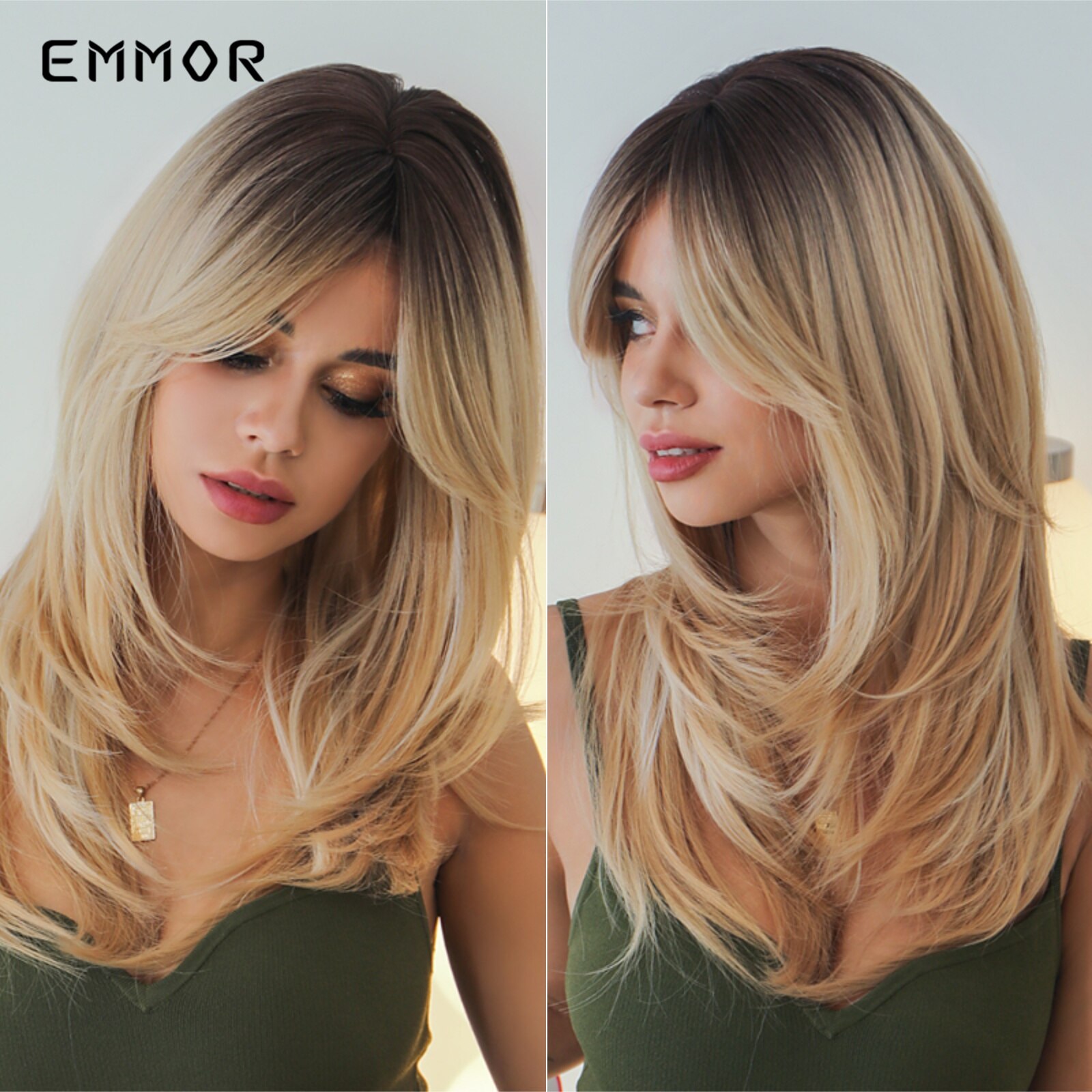 Emmor Medium Straight Brown Ombre Blonde Synthetic... – Grandado
