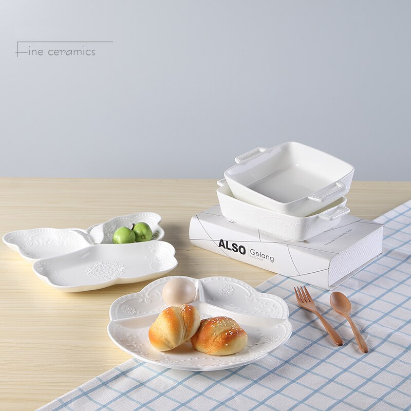 10inch, white embossed porcelain snack food servin... – Vicedeal