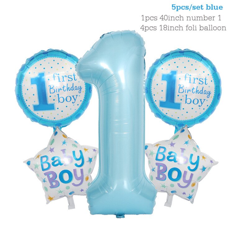 Baby Boy Girl 1st Birthday Party Foil Balloons Set... – Vicedeal