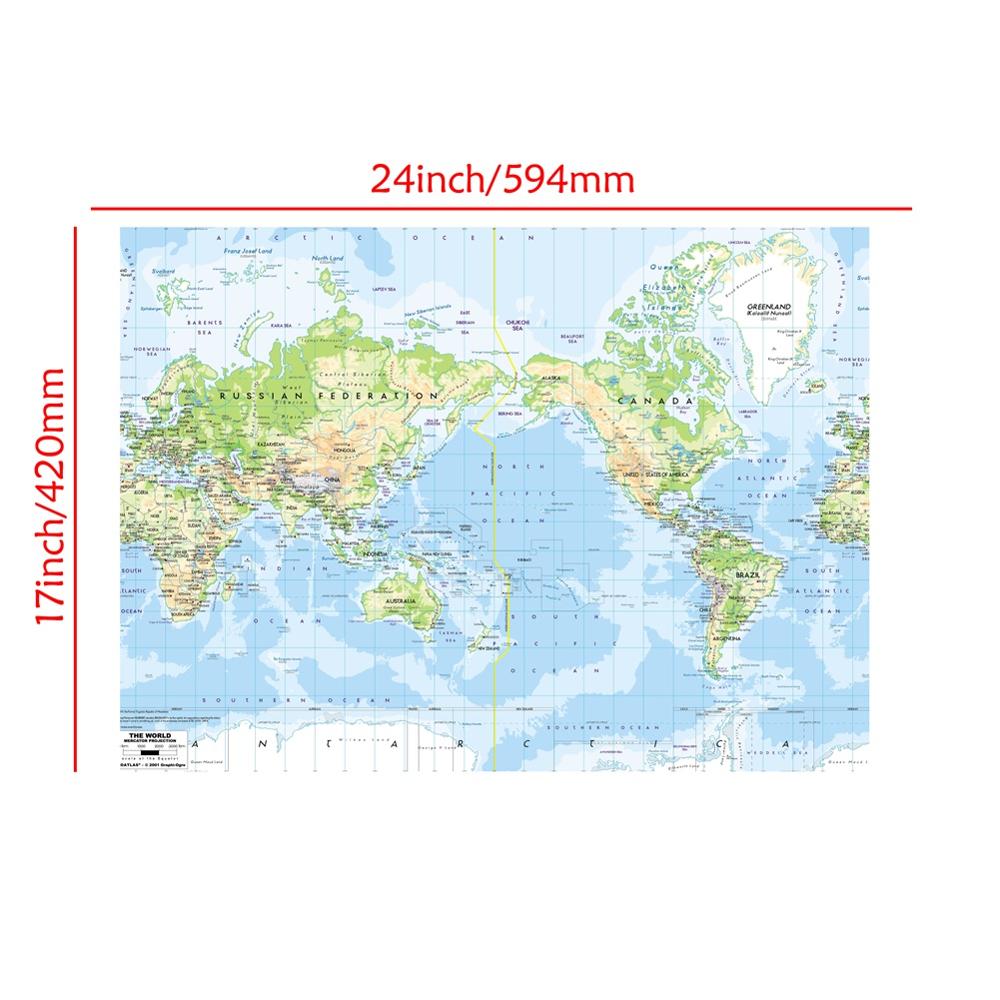 A2 Size The World Map Mercator Projection Fine Can... – Grandado