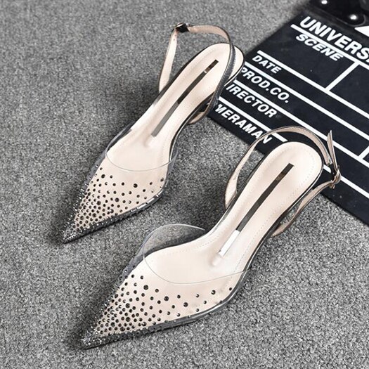 high heels gray ladies clear crystal transparent l... – Grandado