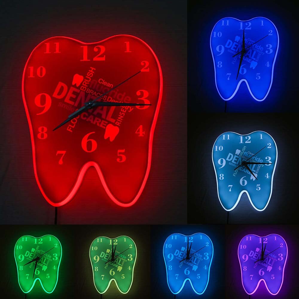 Dental Words Tooth Shaped Wall Clock Dentist Wall ... – Grandado