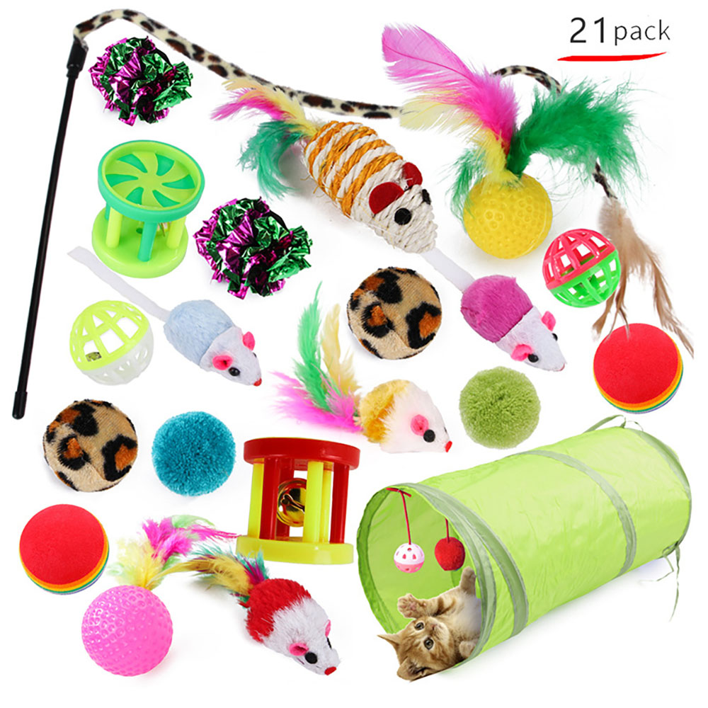 21 PCS Cat Kitten Toys Set, Collapsible Cat Tunnel... – Grandado